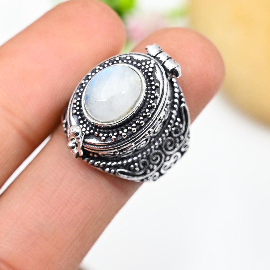Moonstone Pill Box Ring Adjustable Ring Moonstone Gemstone Message Box ...