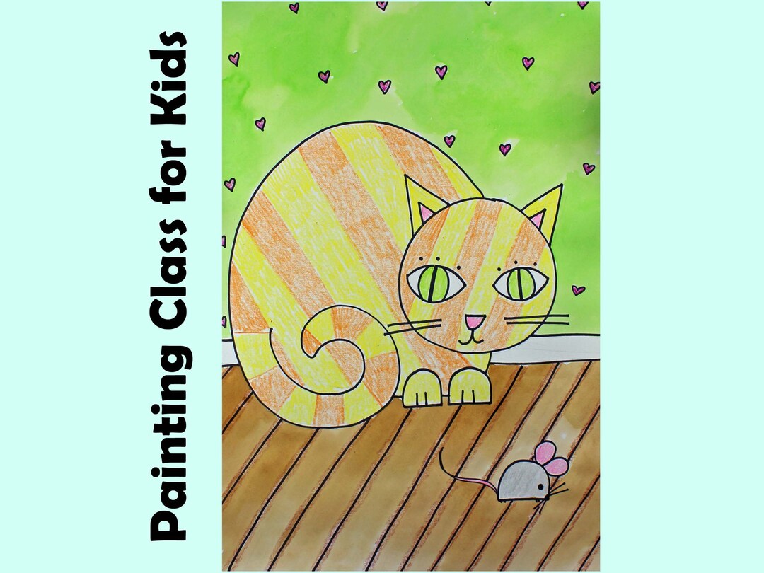 CAT AND MOUSE Kids Art Lesson Step-by-step Drawing, Coloring ...