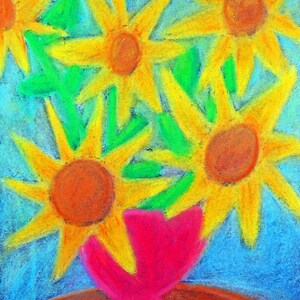 VAN GOGH SUNFLOWERS Kids Chalk Pastel Art Lesson | Easy Step-by-step ...
