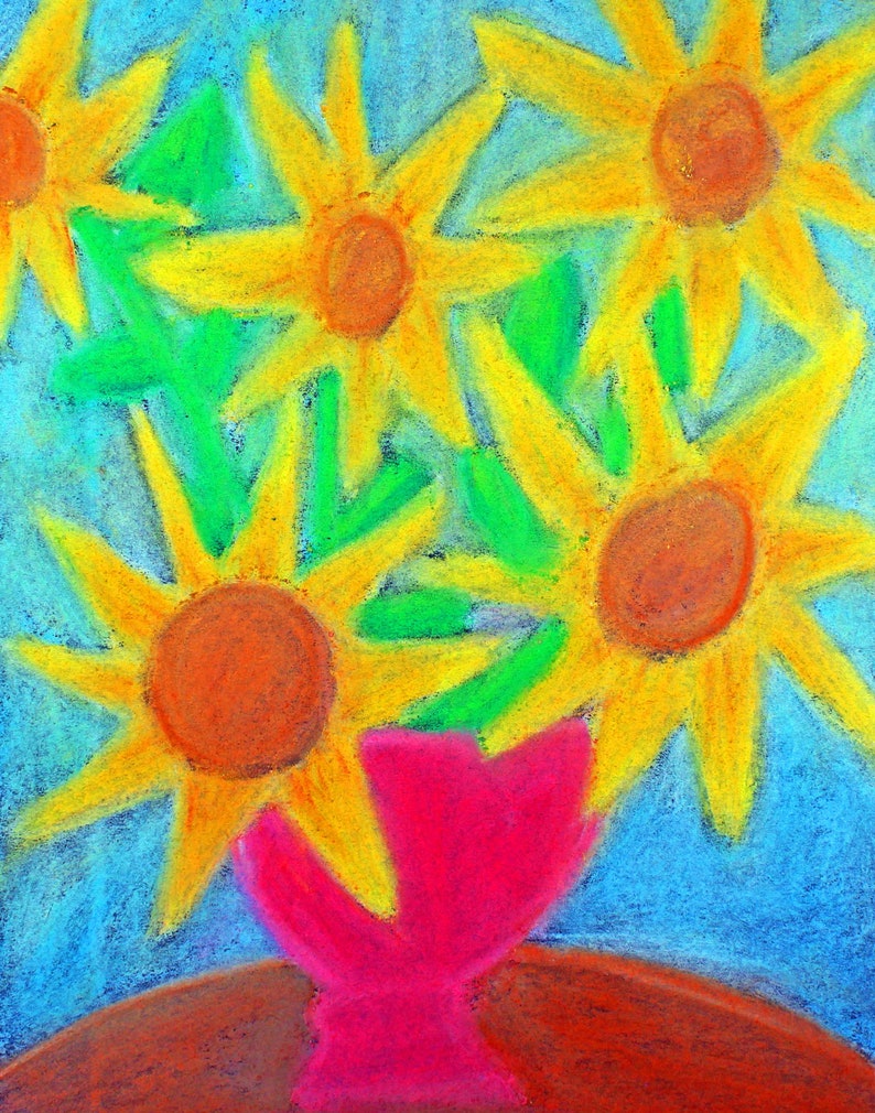 VAN GOGH SUNFLOWERS Kids Chalk Pastel Art Lesson | Easy Step-by-step ...