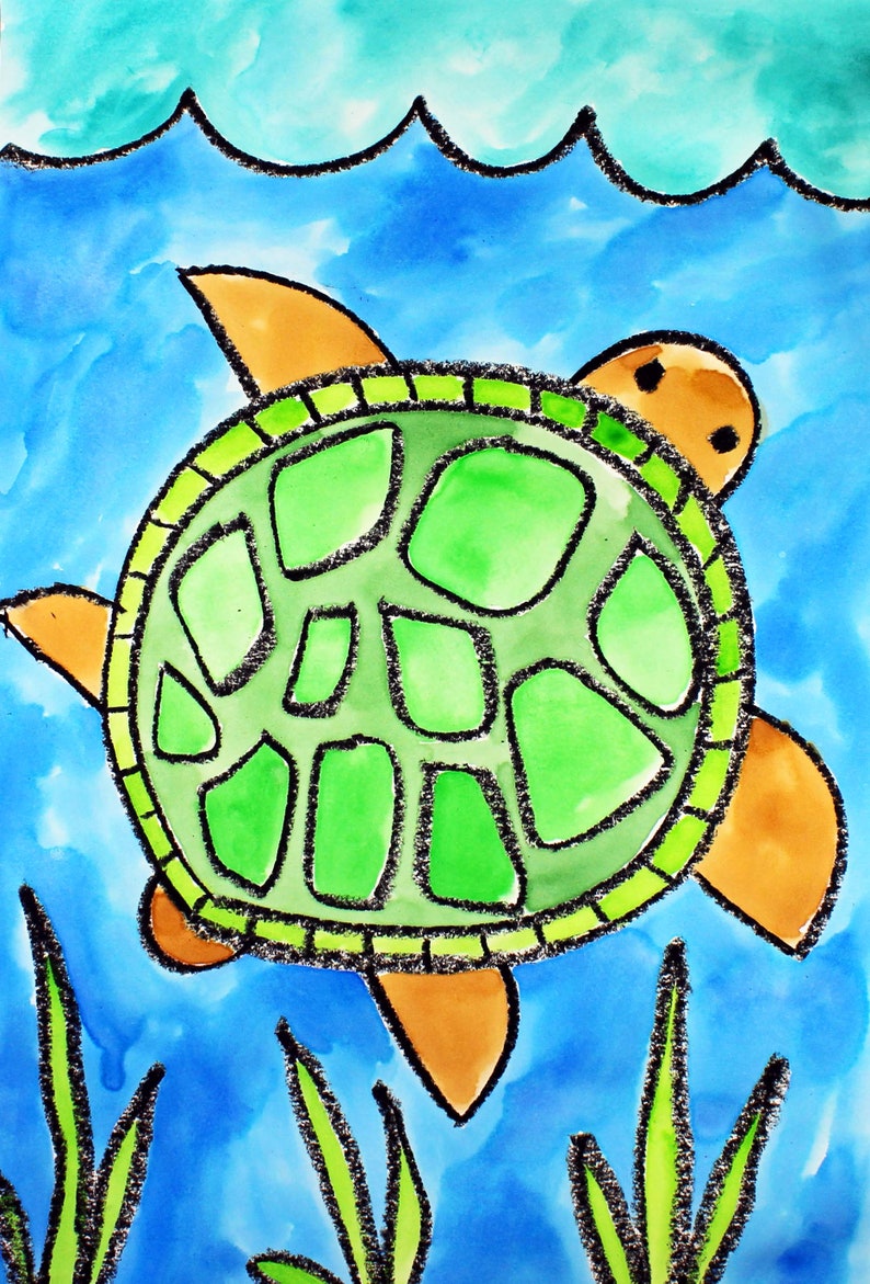 Sea Turtle Art Lesson: Kids Drawing & Watercolor Project (digital Video ...