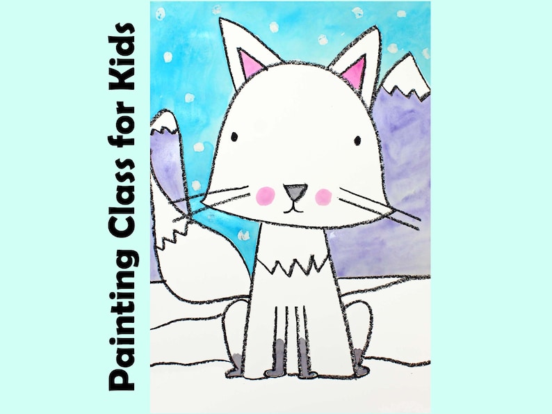 ARCTIC FOX Kids Art Lesson Drawing & Watercolor Painting Project EASY ...