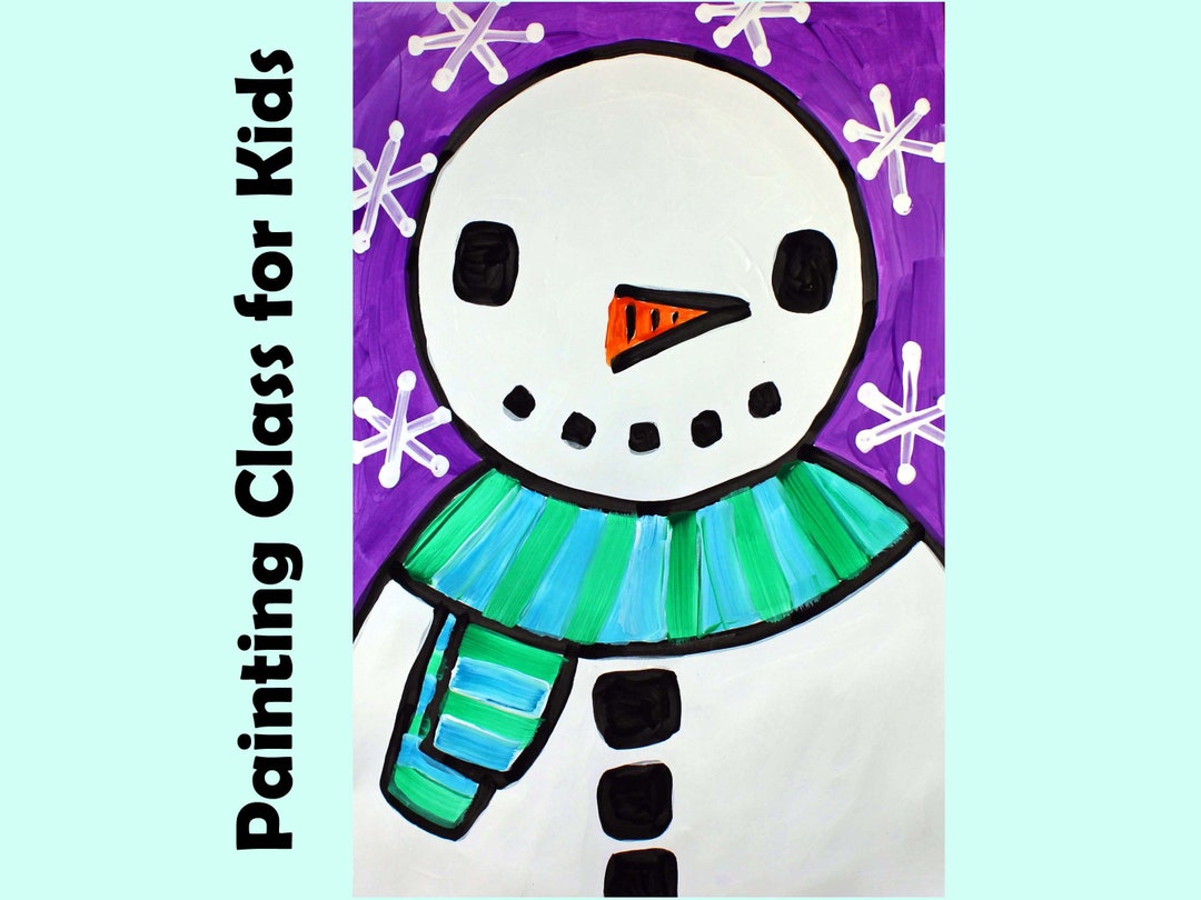 SNOWMAN in the SNOW Kids Art Lesson Step-by-step Drawing and Painting ...