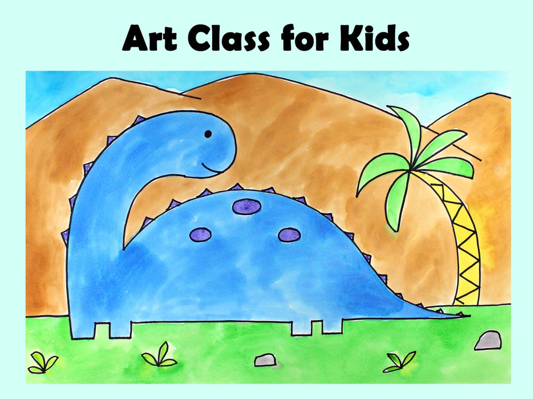 DINOSAUR | Kid's Video Art Lesson | Directed Drawing & Watercolor ...