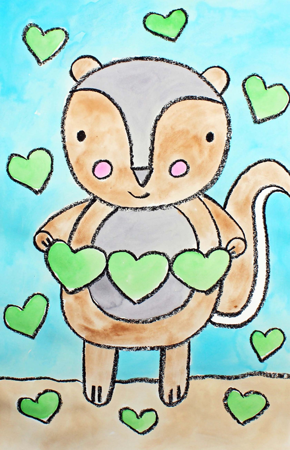 CHIPMUNK With HEARTS | Kids Art Lesson Drawing & Watercolor Painting ...