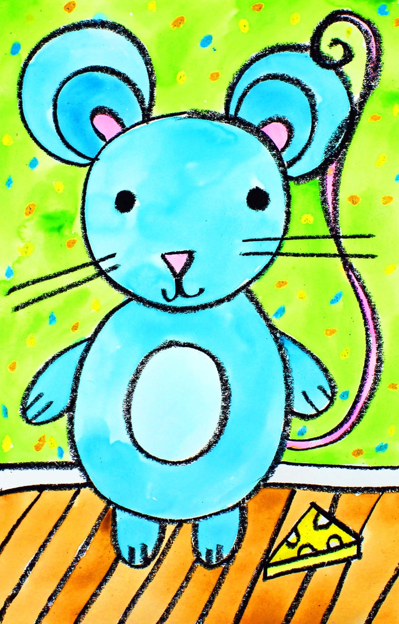 MOUSE AND CHEESE Kids Art Lesson Step-by-step Drawing & Watercolor ...