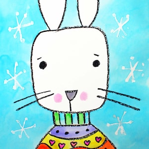 BUNNY in a COZY Sweater Kids Art Lesson | Easy Step-by-step Drawing and ...
