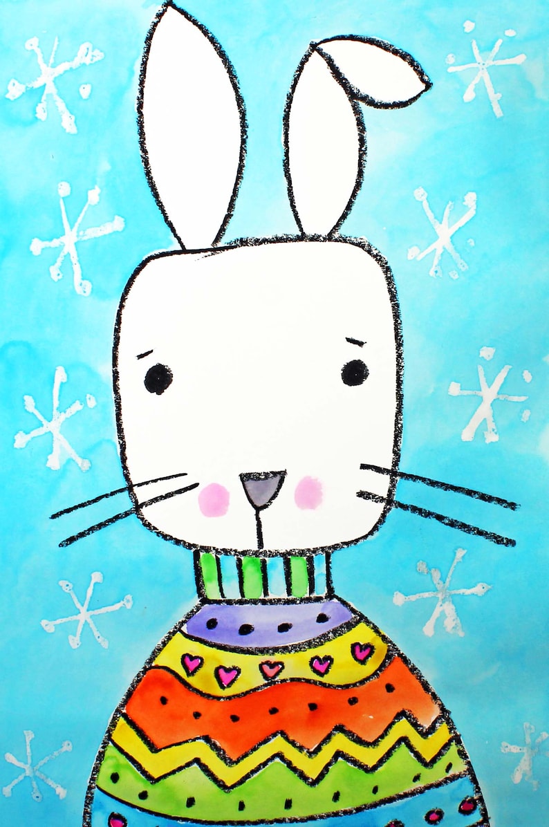 BUNNY in a COZY Sweater Kids Art Lesson | Easy Step-by-step Drawing and ...