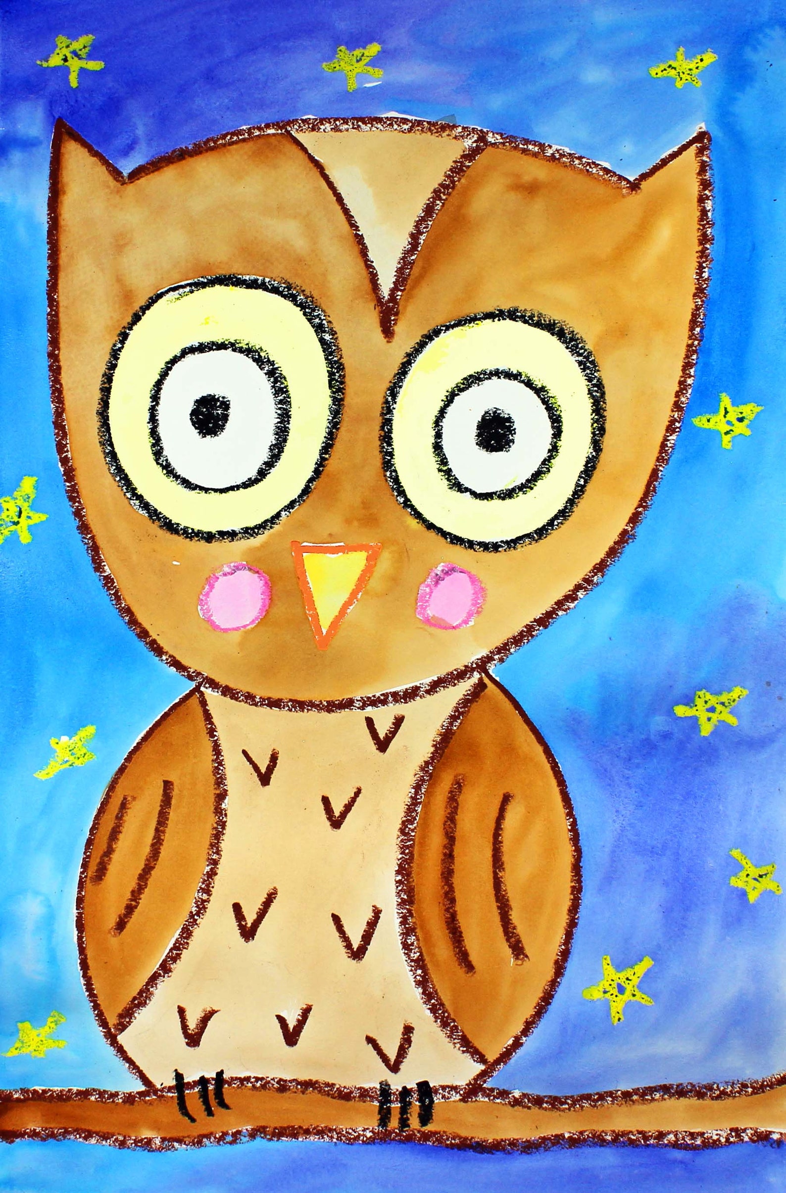 HOOT OWL Kids Art Lesson Step-by-step Drawing & Watercolor Painting ...