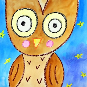 HOOT OWL Kids Art Lesson Step-by-step Drawing & Watercolor Painting ...