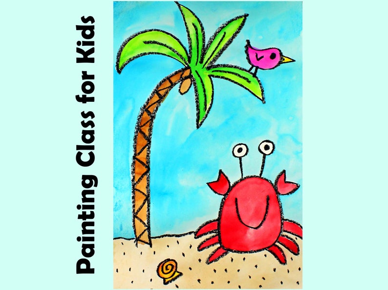 BEACH CRAB CARTOON | Kid's Video Art Lesson | Drawing & Watercolor ...