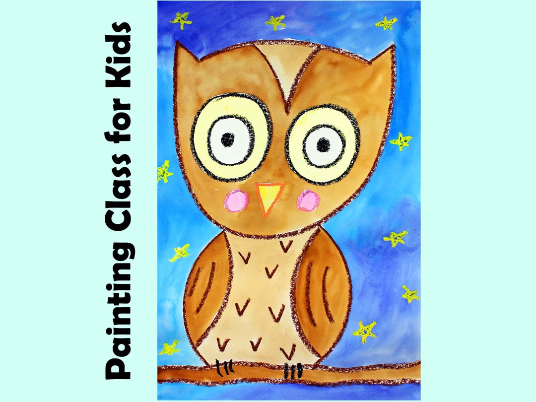 HOOT OWL Kids Art Lesson Step-by-step Drawing & Watercolor Painting ...