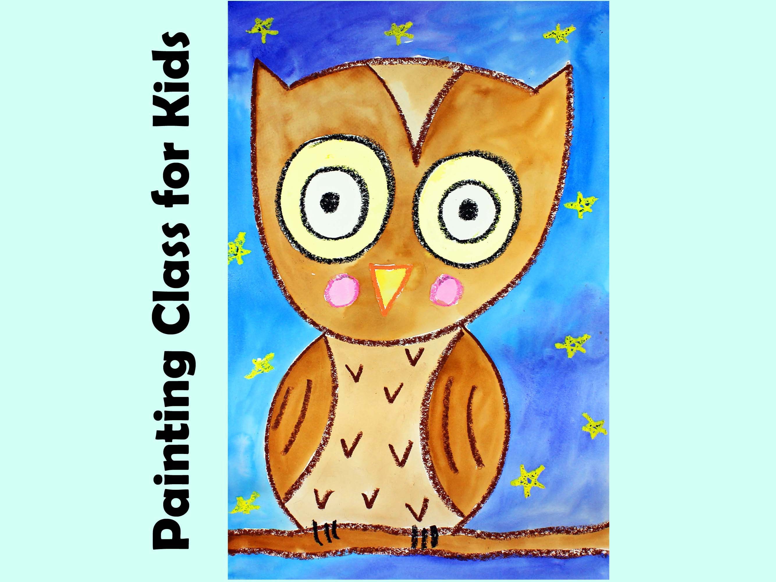 HOOT OWL Kids Art Lesson Step-by-step Drawing & Watercolor Painting ...