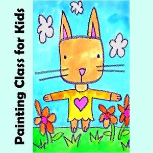 BUNNY in the GARDEN Kids Art Lesson Step-by-step Drawing & Watercolor ...