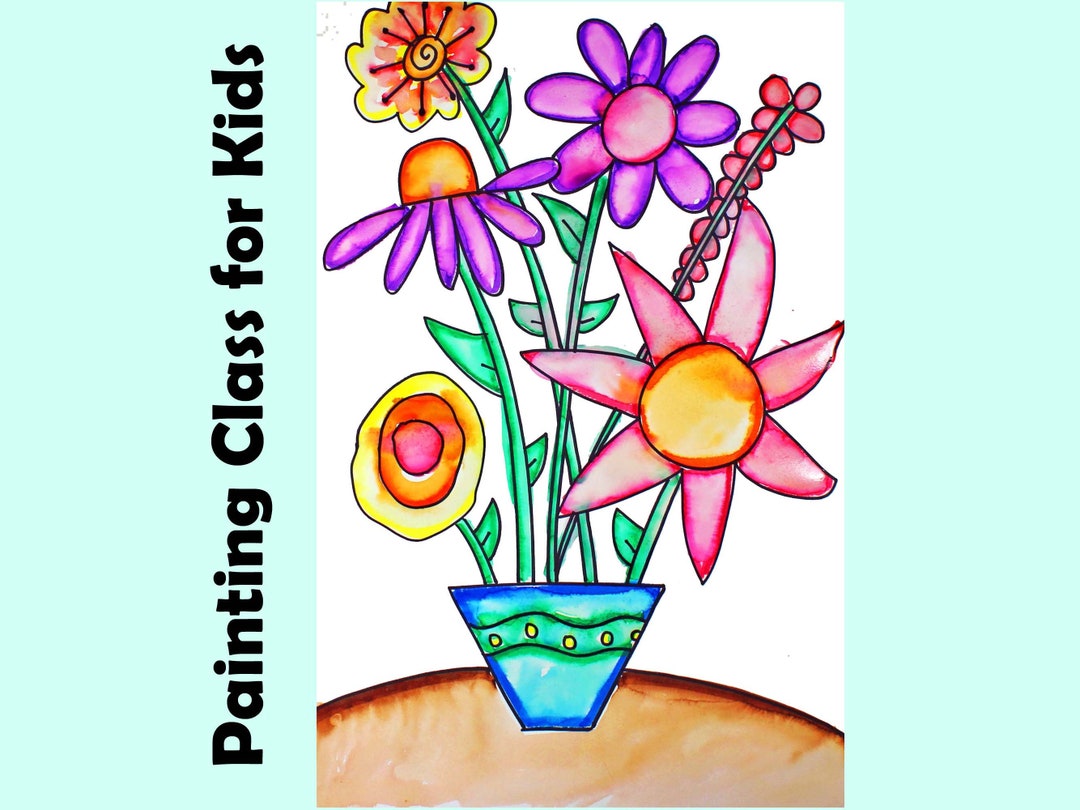 Flowers Art Lesson: Kids Drawing & Painting With Markers (digital Video ...