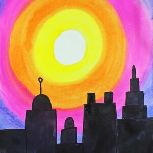 CITYSCAPE | Kids Art Lesson EASY Step-by-step Drawing and Watercolor ...