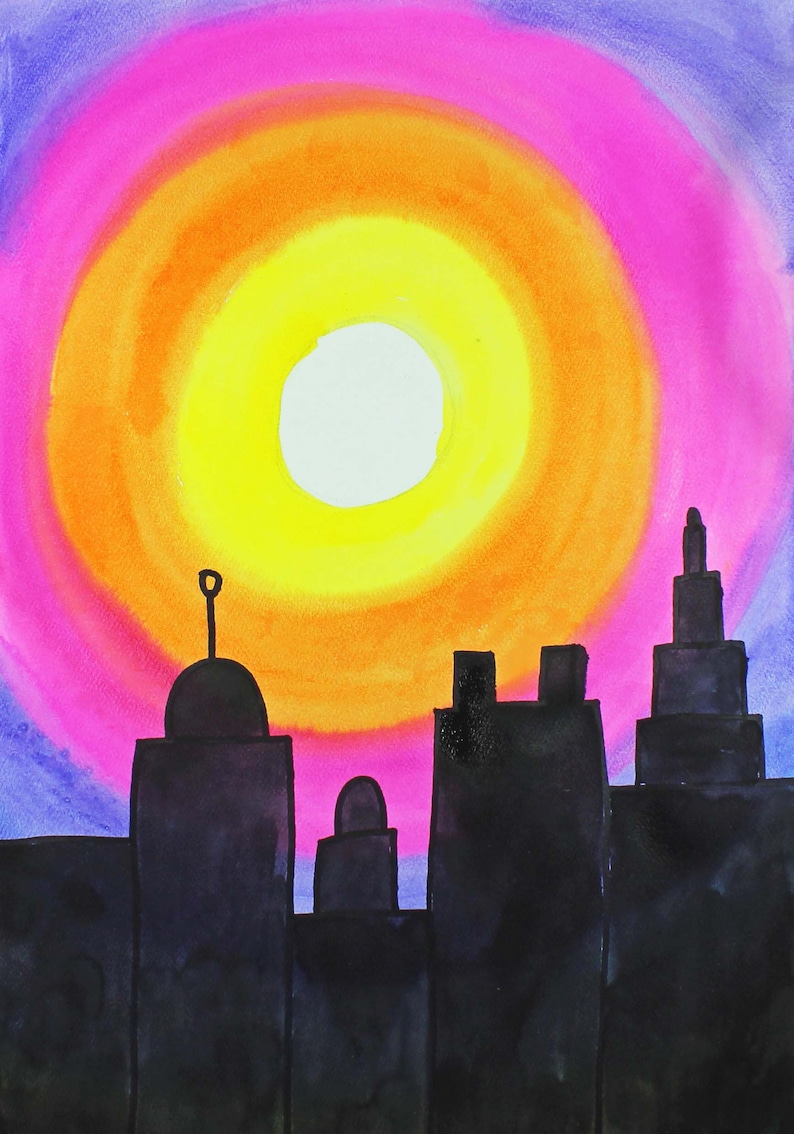 CITYSCAPE | Kids Art Lesson EASY Step-by-step Drawing and Watercolor ...