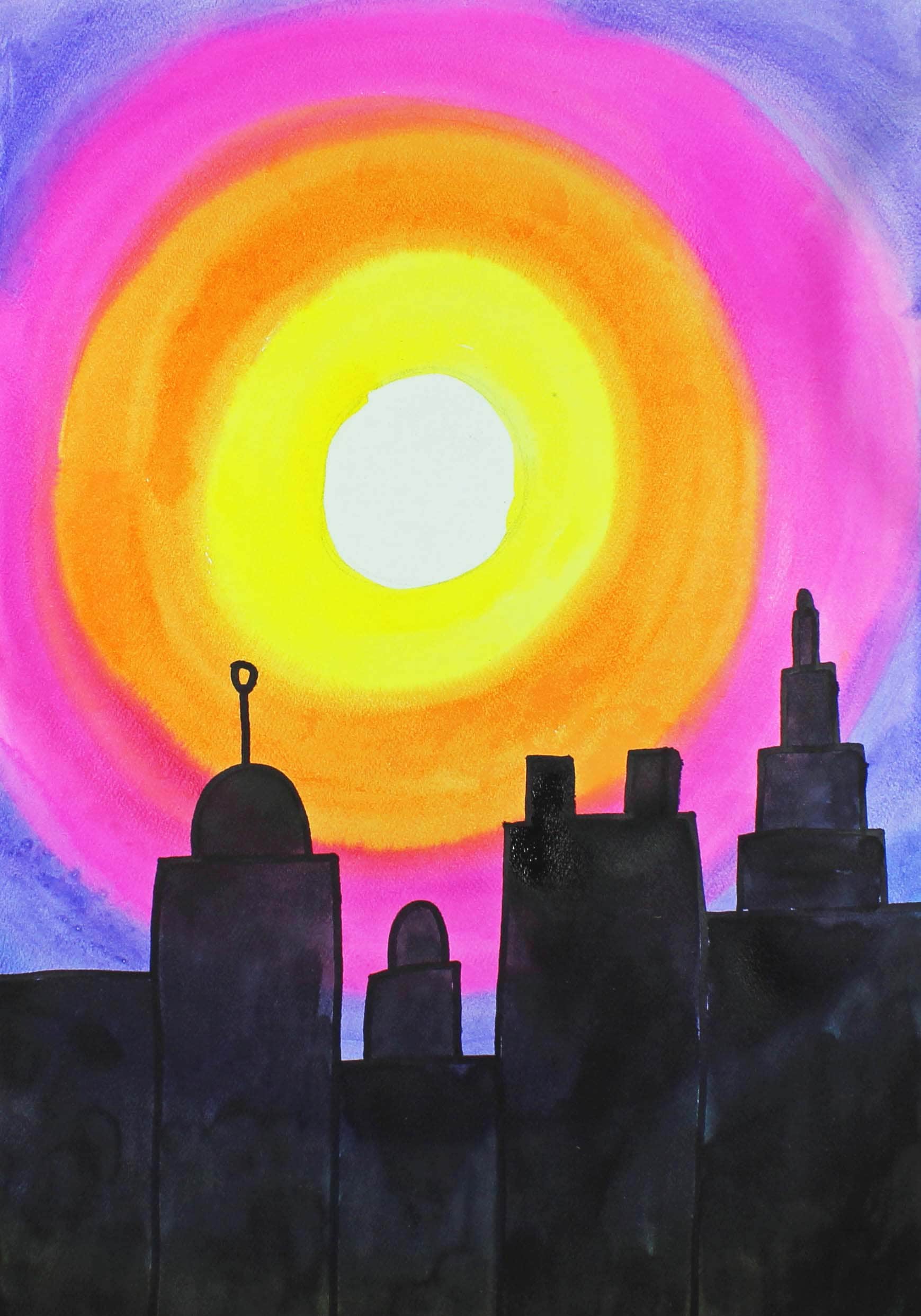 CITYSCAPE | Kids Art Lesson EASY Step-by-step Drawing and Watercolor ...