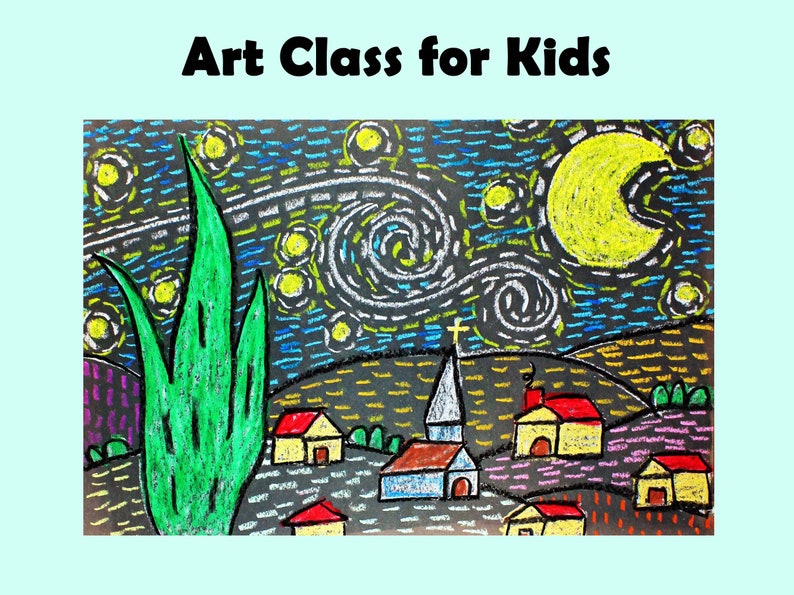 STARRY NIGHT Inspired by Vincent Van Gogh | Kids Art Lesson Drawing ...