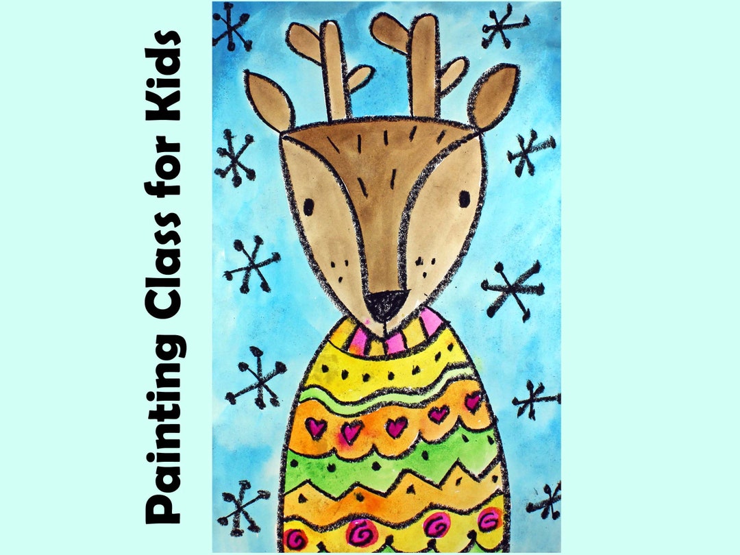 Christmas REINDEER in a COZY SWEATER Kids Art Lesson | Step-by-step ...