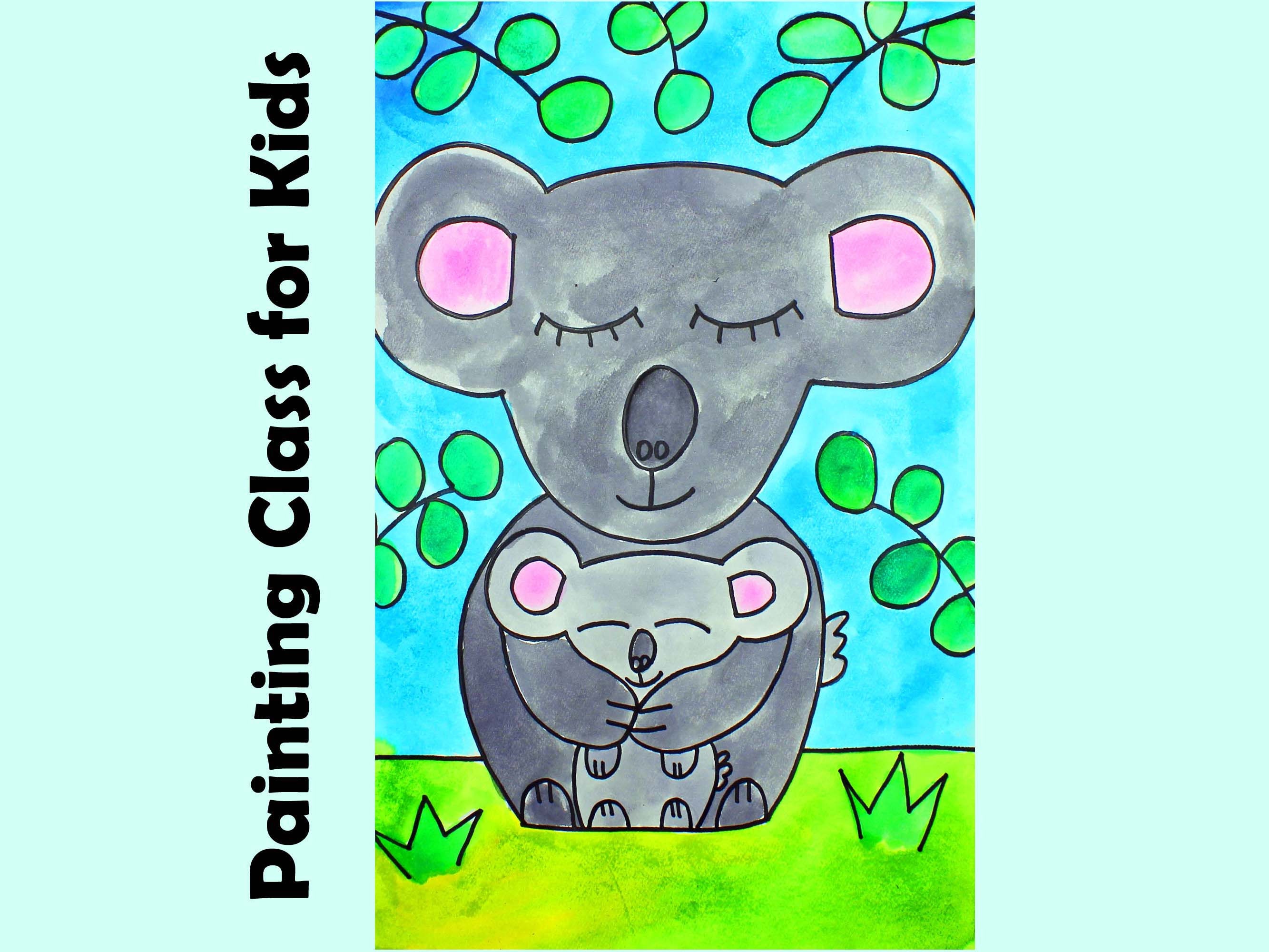 MAMA and KID KOALA Kids Art Lesson Step-by-step Drawing & Watercolor ...