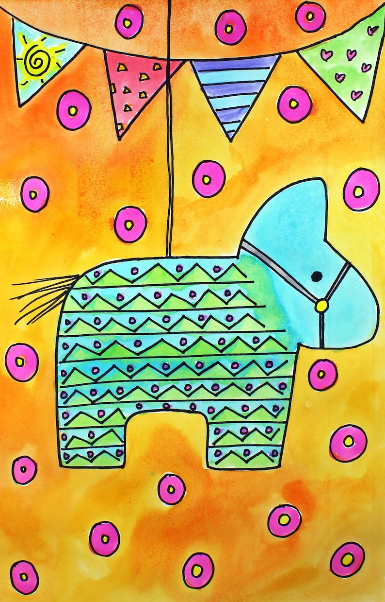MEXICAN FOLK ART Pinata | Kid's Video Art Lesson | Drawing & Watercolor ...