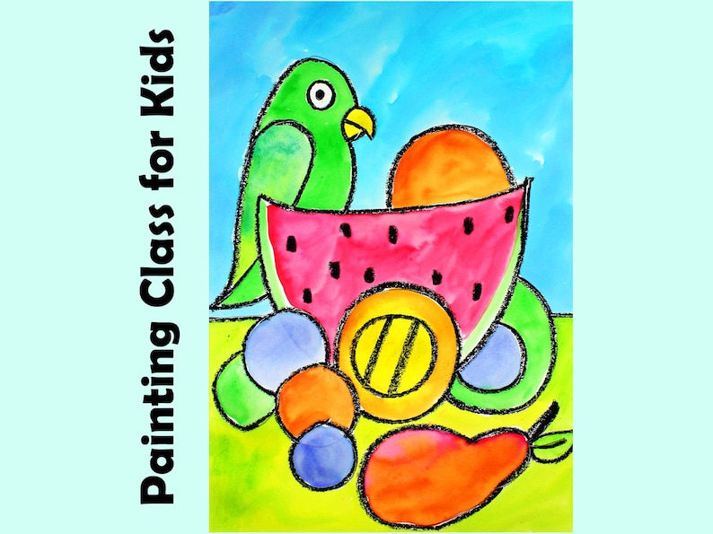 PARROT AND FRUIT by Frida Kahlo | Kids Art Lesson Step-by-step Drawing ...