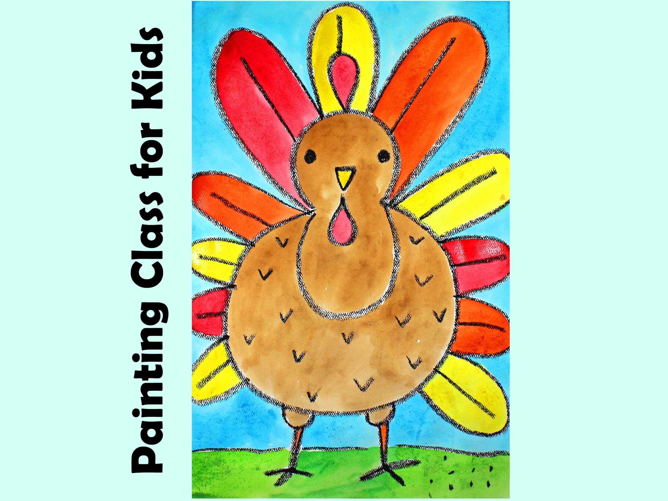THANKSGIVING TURKEY | Kid's Video Art Lesson Drawing & Watercolor ...