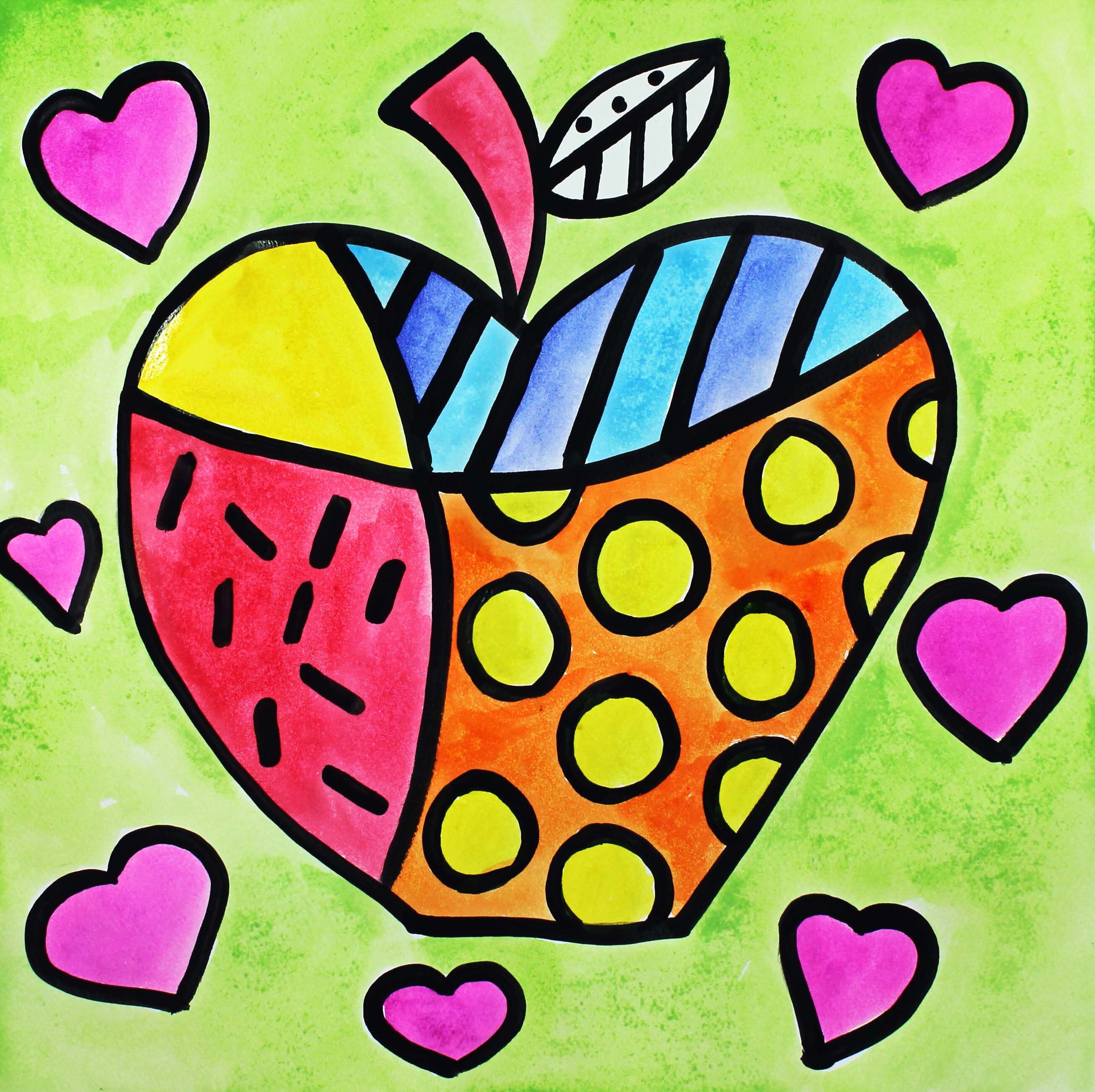 POP ART APPLE by Romero Britto Kids Art Lesson Step-by-step Drawing ...