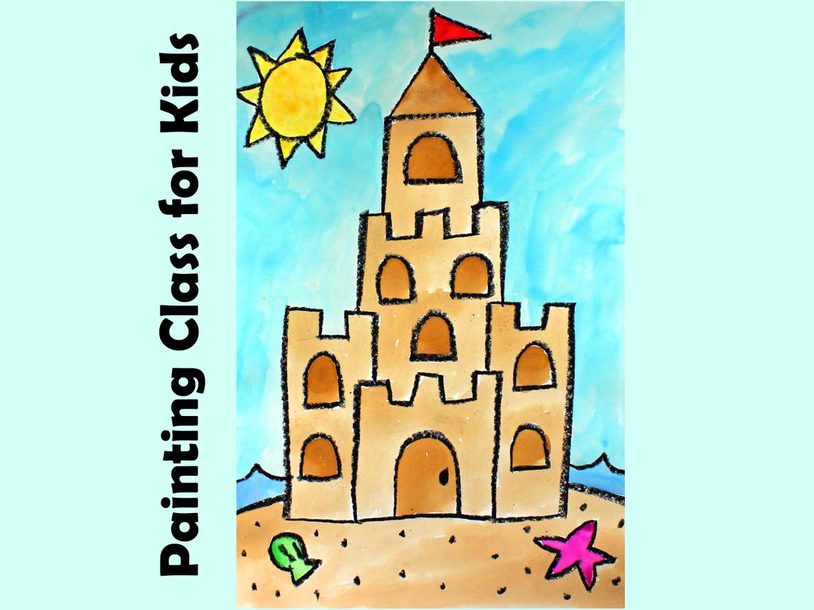 SAND CASTLE at the BEACH | Kid's Video Art Lesson | Drawing ...