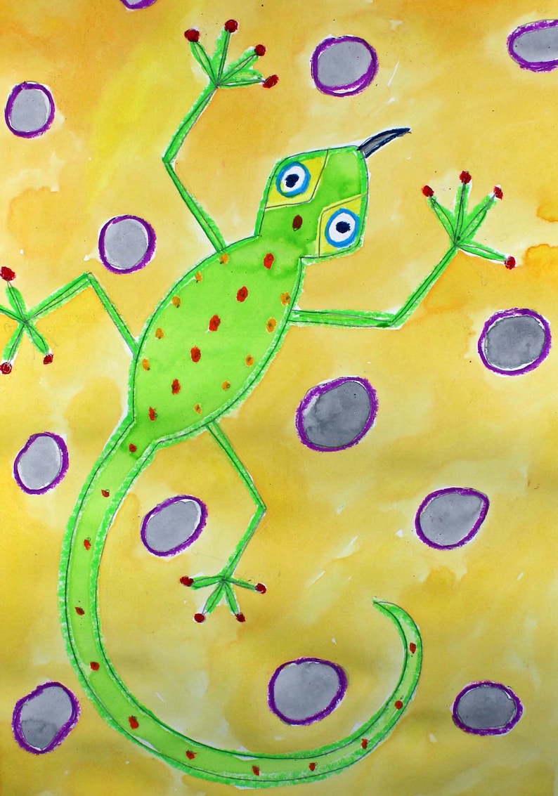 GECKO LIZARD Kids Art Lesson Step-by-step Drawing, Coloring ...