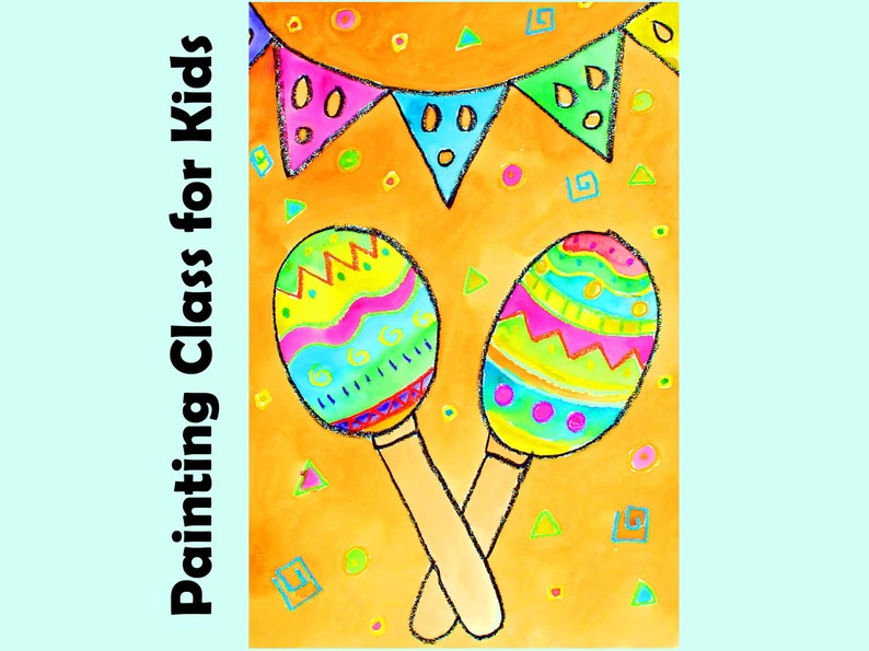 MEXICAN FOLK Art MARACAS | Kid's Video Art Lesson Drawing & Watercolor ...