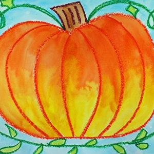 BIG PUMPKIN Kids Art Lesson Drawing & Watercolor Painting Project ...