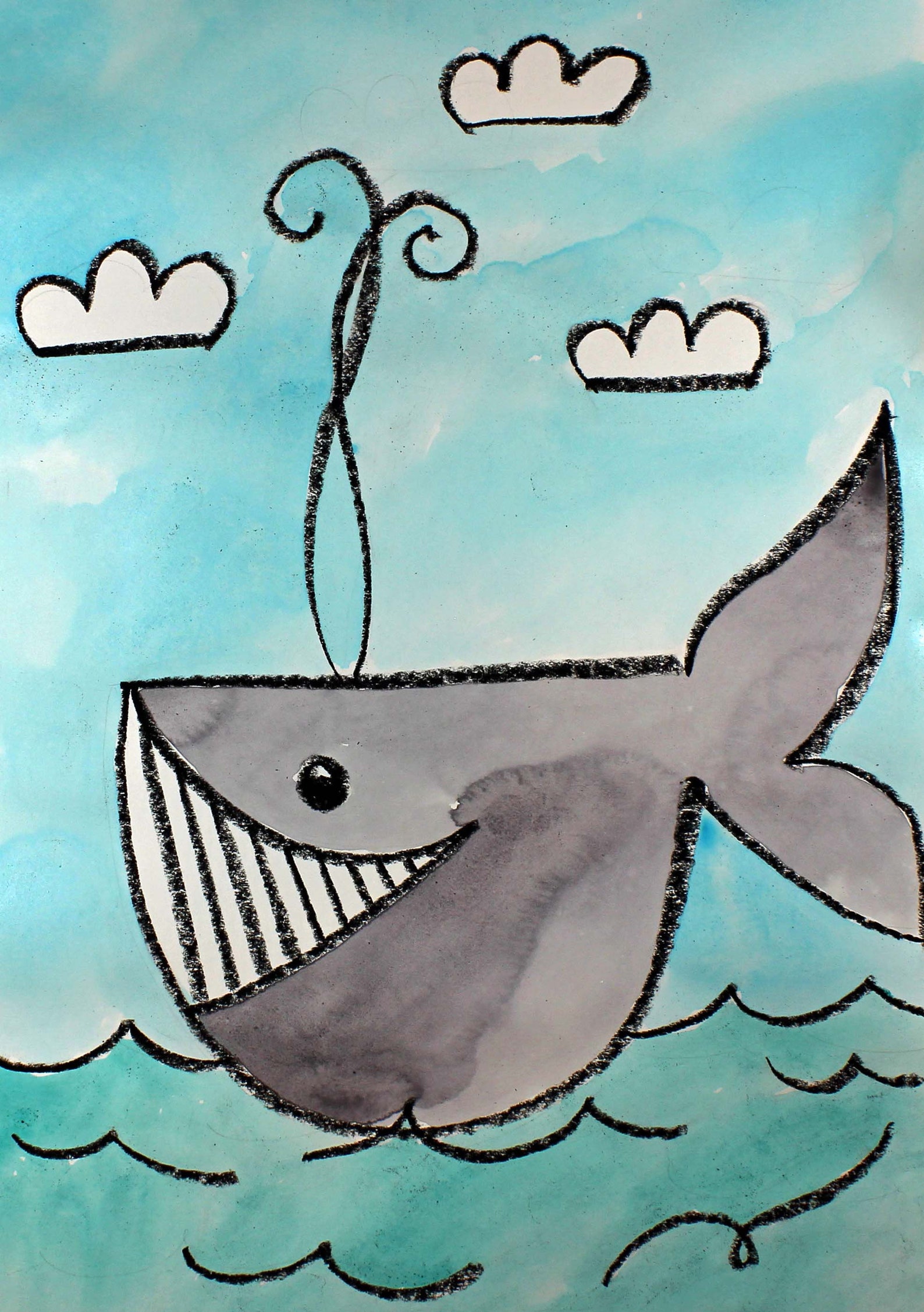GRAY WHALE Kids Art Lesson Step-by-step Drawing & Watercolor Painting ...