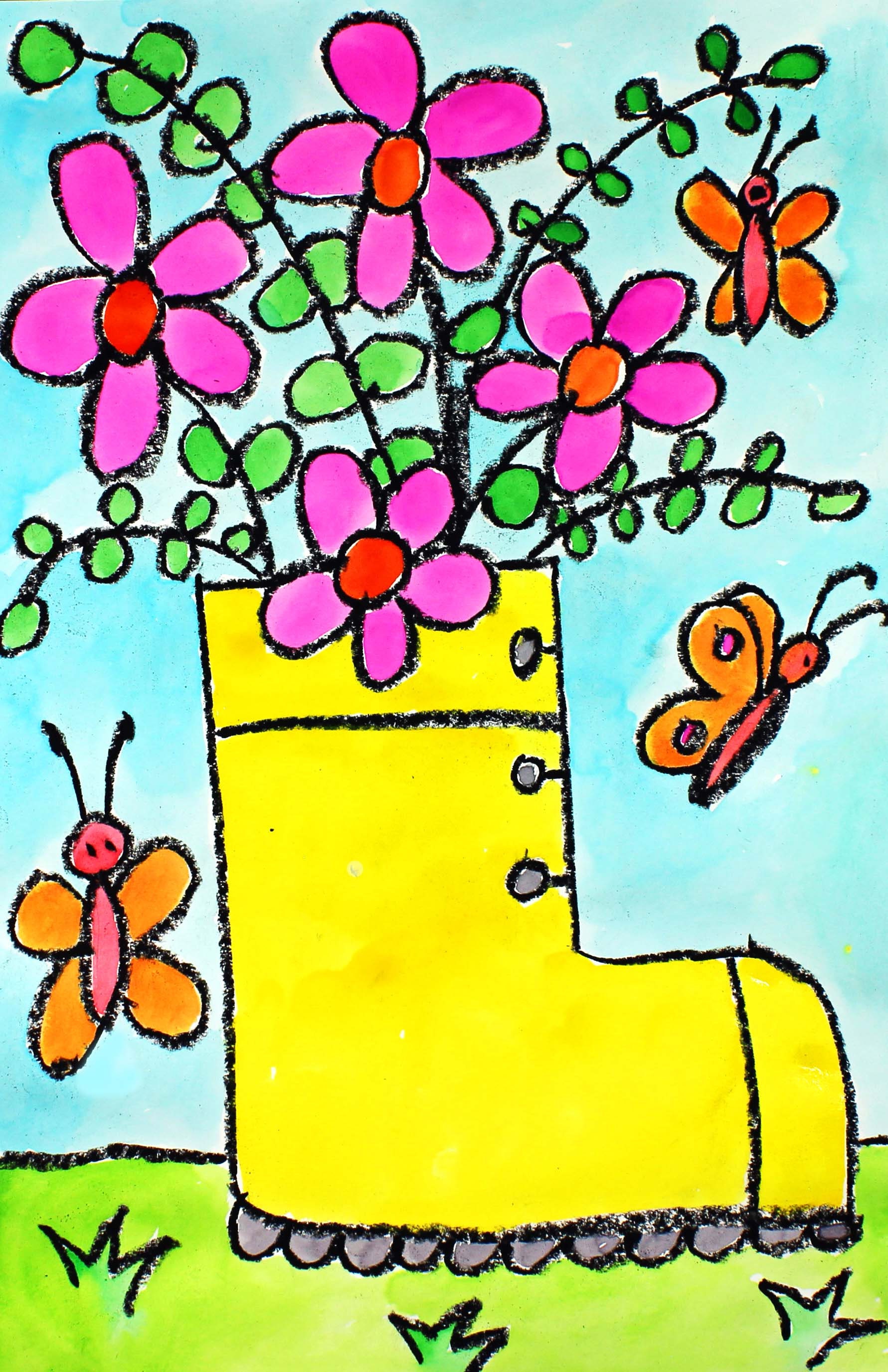 GARDEN BOOT | Kids Art Lesson Drawing & Watercolor Painting Project ...
