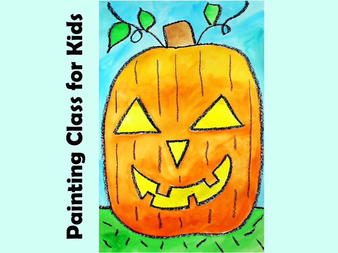 HALLOWEEN JACK-O-LANTERN Kids Art Lesson Pumpkin Drawing & Watercolor ...