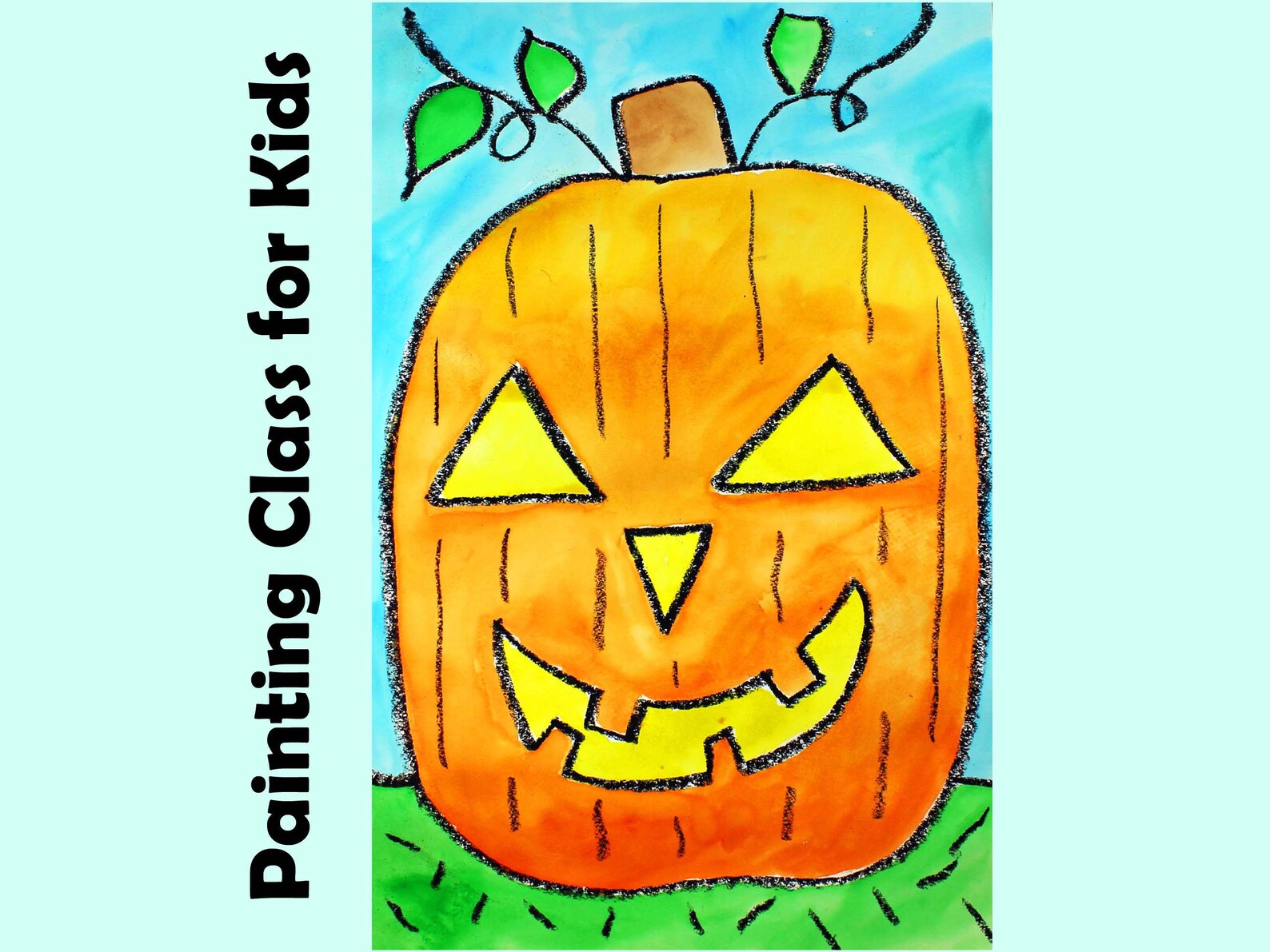 HALLOWEEN JACK-O-LANTERN Kids Art Lesson Pumpkin Drawing & Watercolor ...