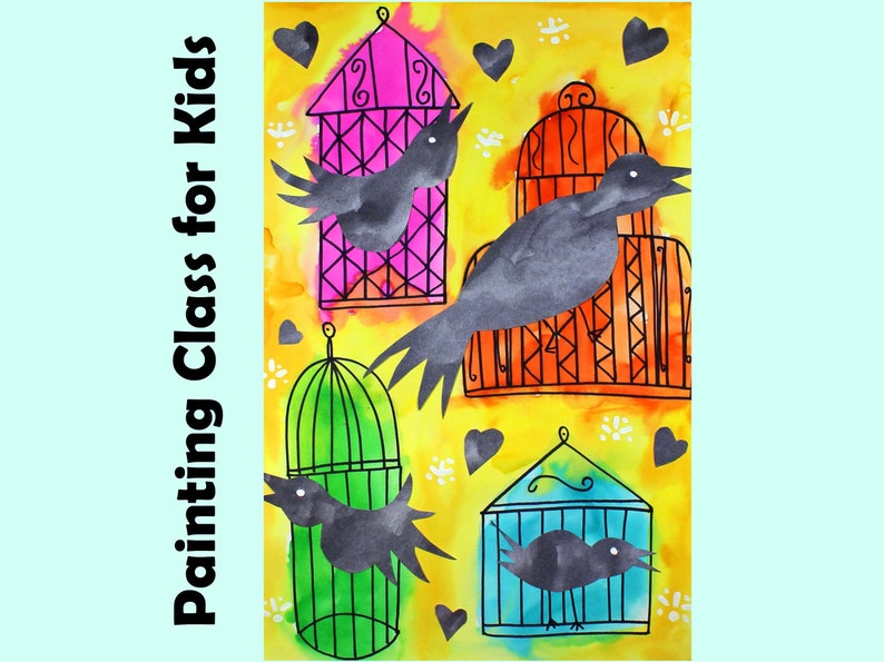 BIRDS in BIRDCAGES Kids Art Lesson Step-by-step Drawing - Etsy