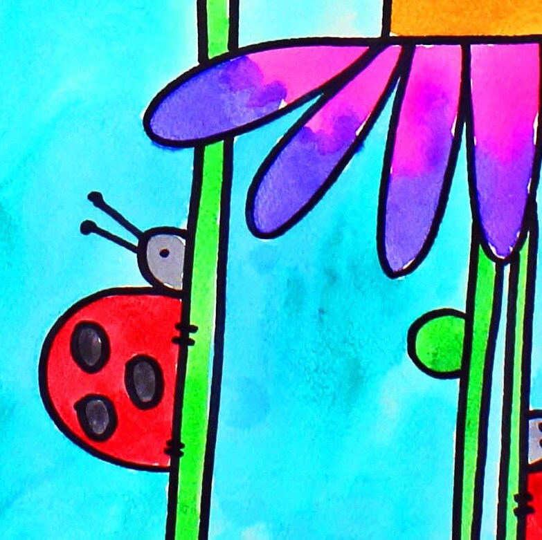 LADYBUG GARDEN Kids Art Lesson Step-by-step Drawing and Watercolor ...