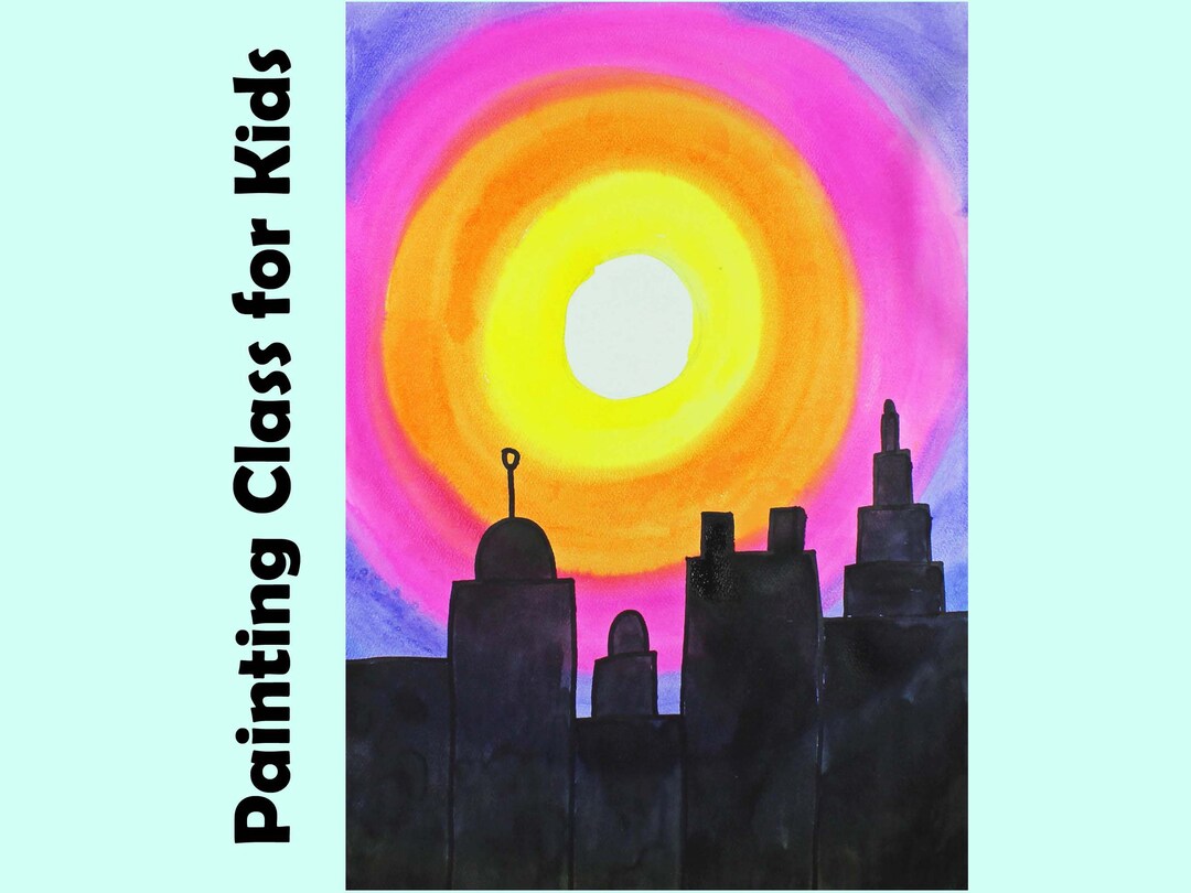 CITYSCAPE | Kids Art Lesson EASY Step-by-step Drawing and Watercolor ...