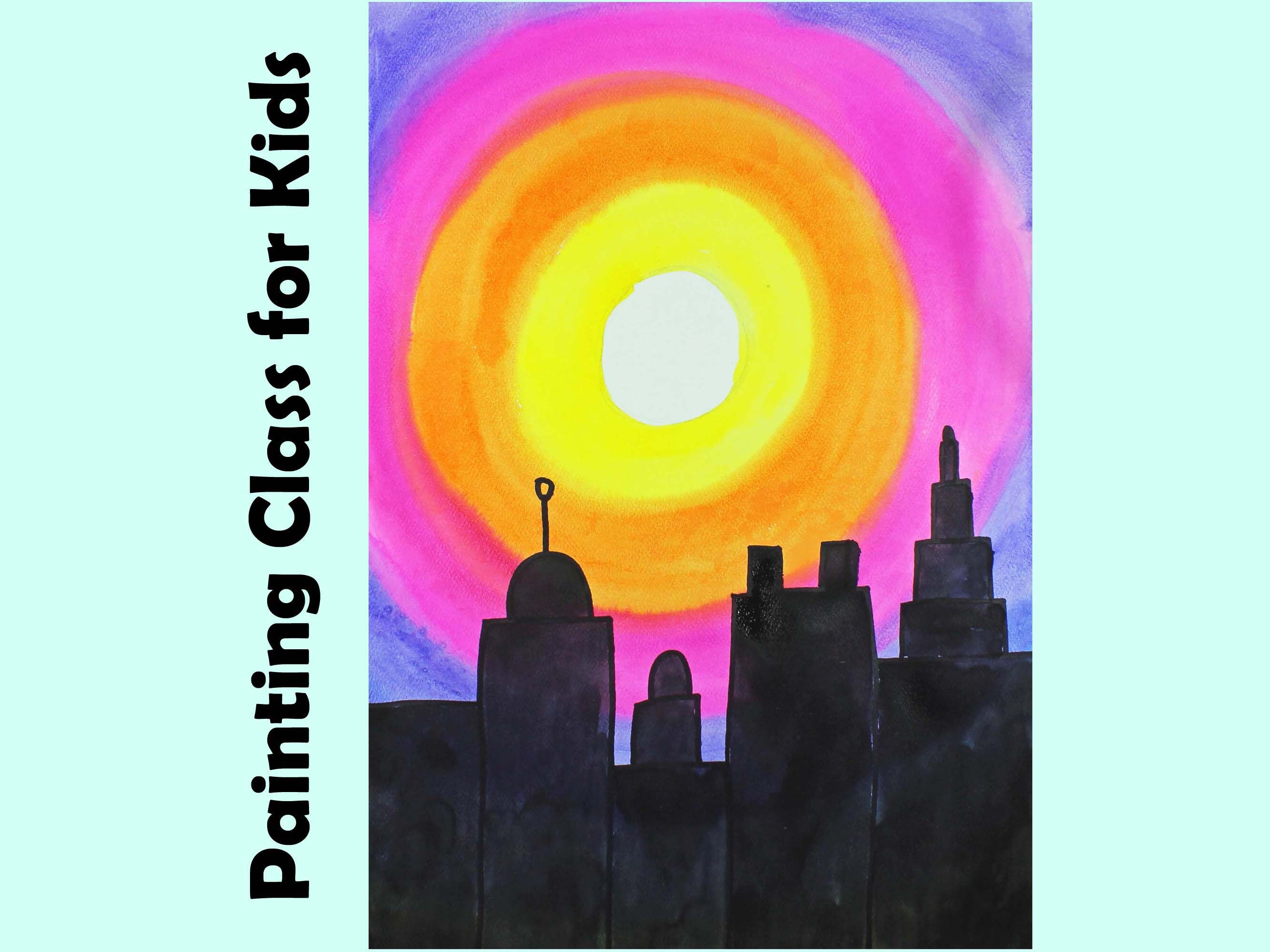 CITYSCAPE | Kids Art Lesson EASY Step-by-step Drawing and Watercolor ...