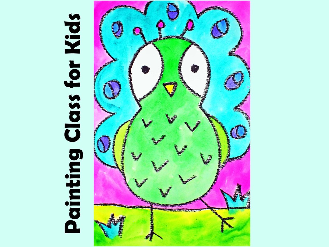 LITTLE PEACOCK Kids Art Lesson Step-by-step Drawing & Watercolor ...