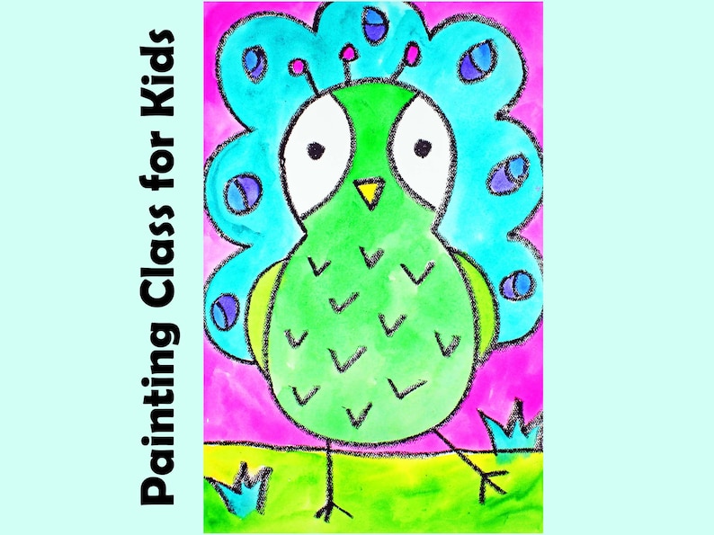 LITTLE PEACOCK | Kid's Video Art Lesson | Directed Drawing & Watercolor ...