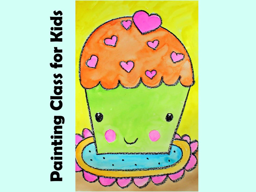 CUPCAKES and HEARTS | Kids Art Lesson Drawing & Watercolor Painting ...