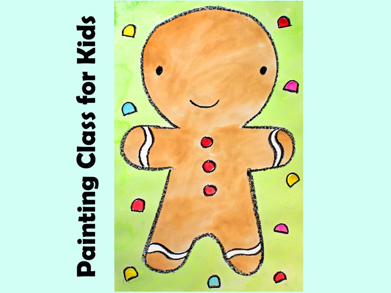 GINGERBREAD MAN Kids Art Lesson Step-by-step Drawing & Watercolor ...