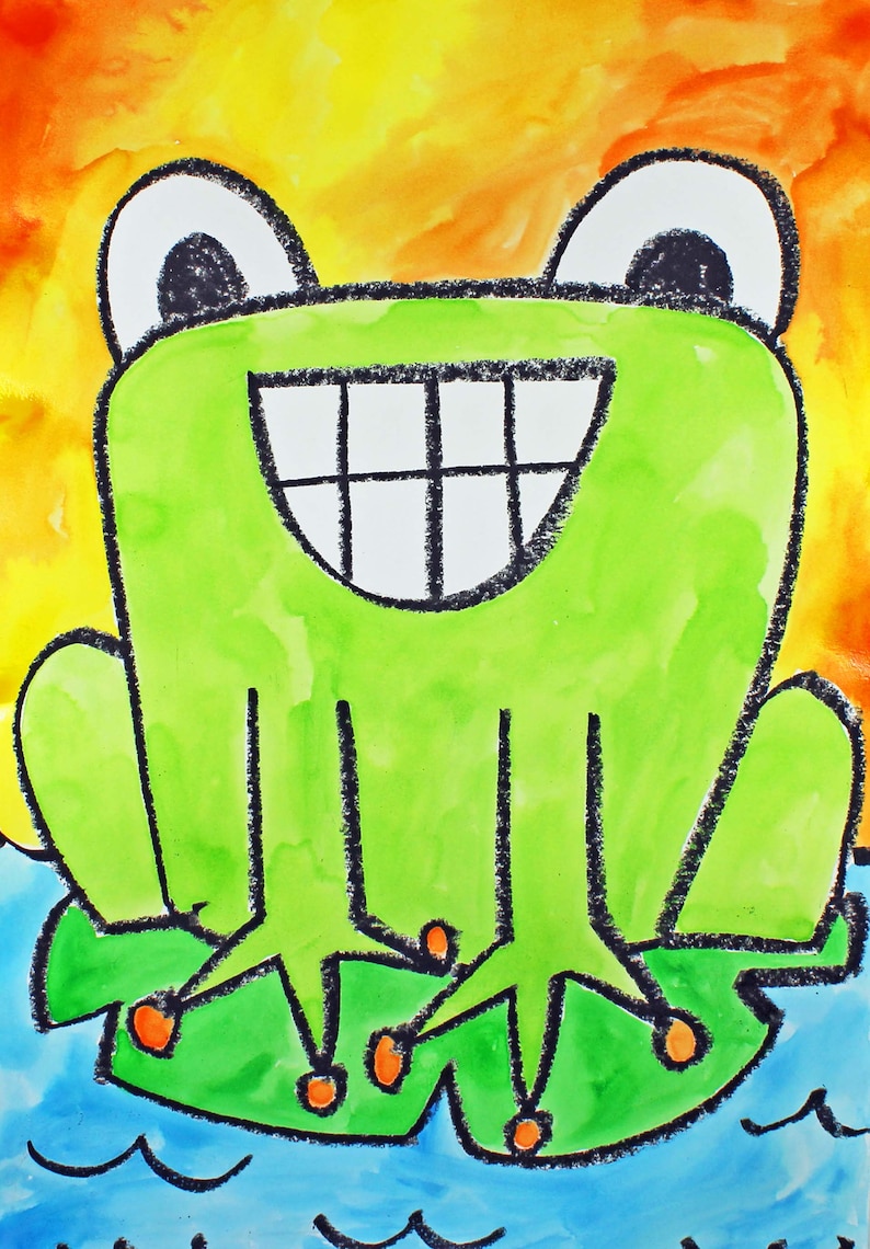 SMILING FROG Kids Art Lesson Step-by-step Drawing & Watercolor Painting ...