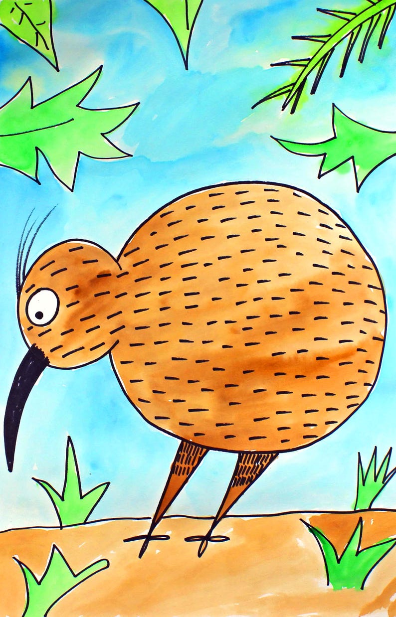 KIWI BIRD | Kid's Art Lesson Drawing & Watercolor Painting Project ...