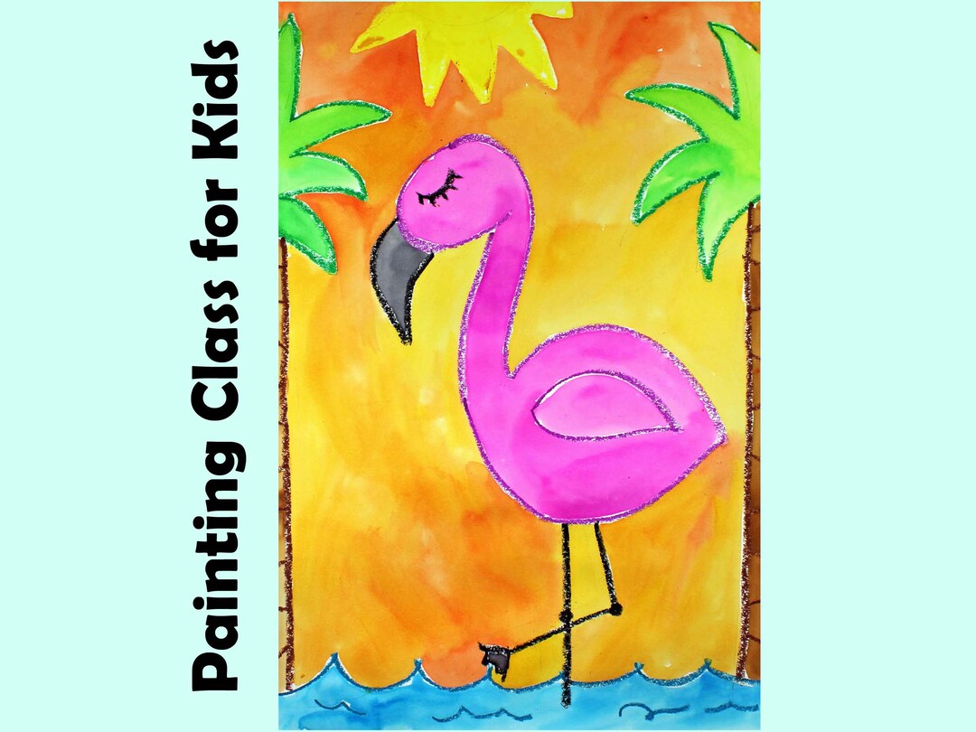 SUNSET FLAMINGO | Kid's Video Art Lesson | Directed Drawing ...