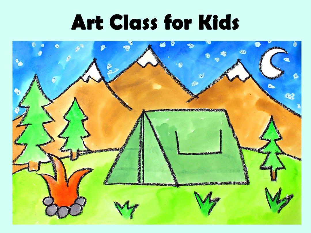 CAMPING SCENE Kid's Art Lesson | Drawing & Watercolor Painting Project ...