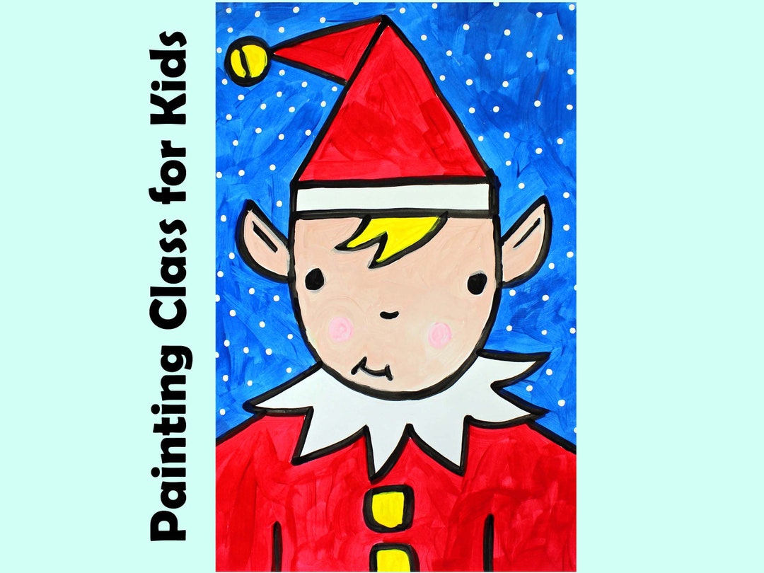 Cute CHRISTMAS ELF in the SNOW Kids Art Lesson Step-by-step Drawing ...